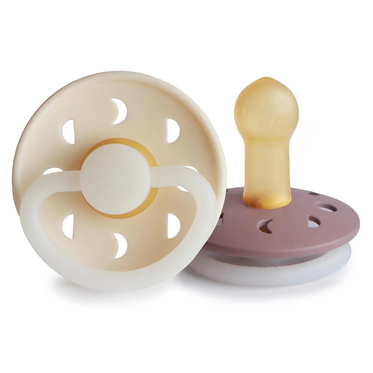 FRIGG Night Pacifier 2 Pack Latex Moon - Size Two | Baby Junction
