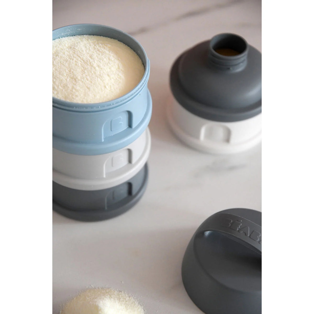 Beaba Stacked Formula Milk Container - Mineral Grey/Blue | Baby Junction
