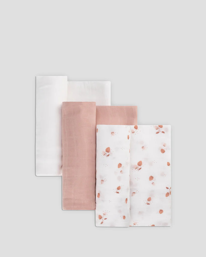 Little Bamboo Muslin Wraps 3Pk - Dusty Rose | Baby Junction
