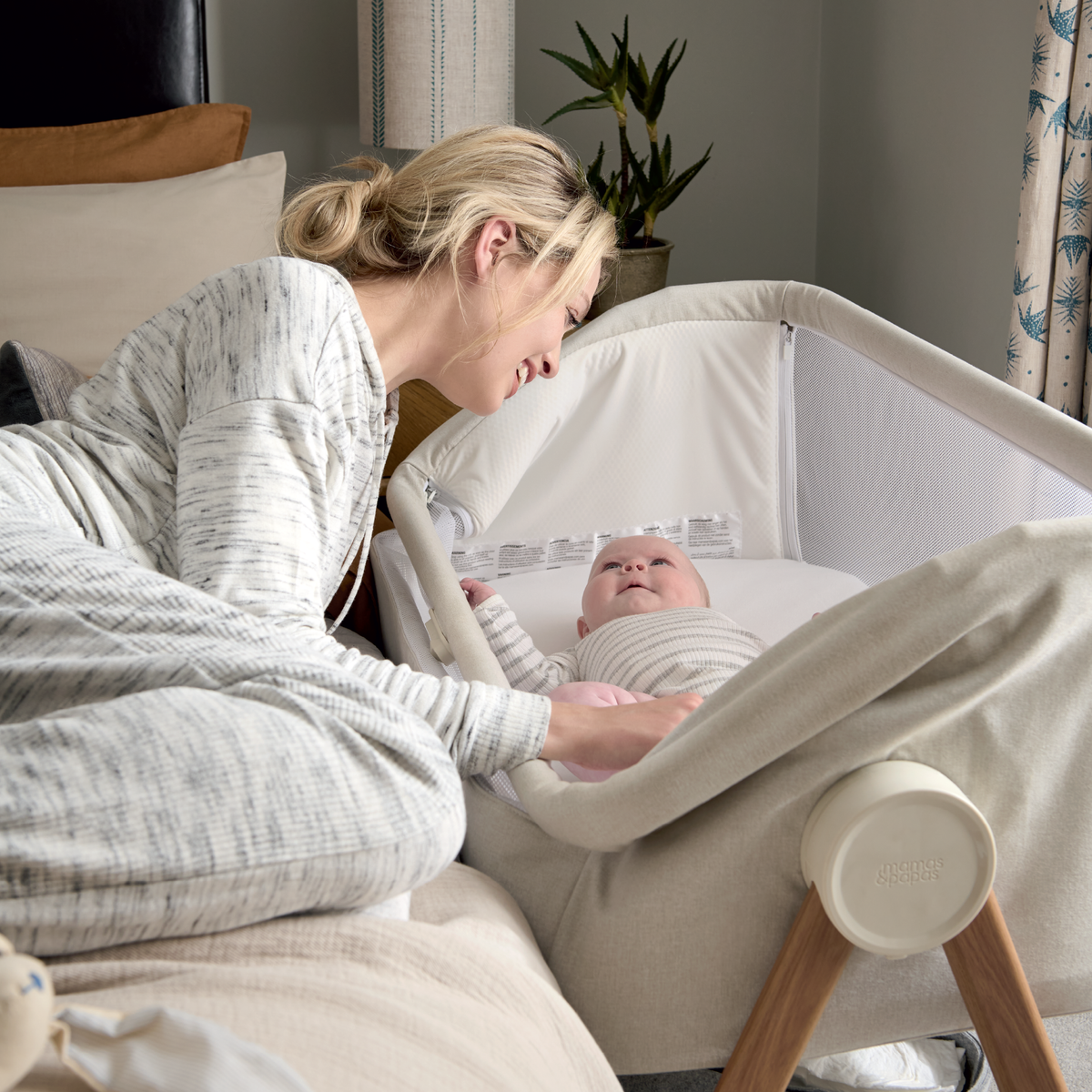 Mamas & Papas Lua Bedside Bassinet - Beige | Baby Junction