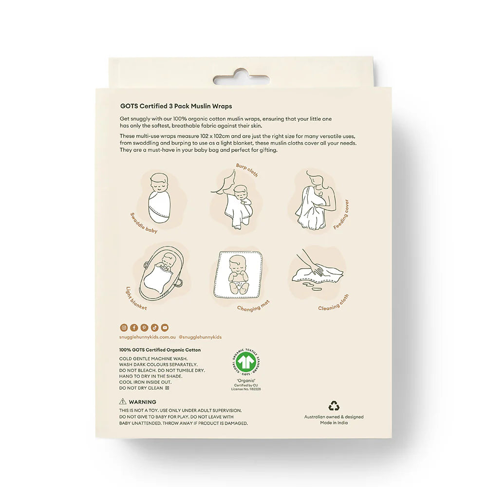 Snuggle Hunny Large Organic Muslin Wraps 3 Pack - Diggers/Olive/Bronze ...
